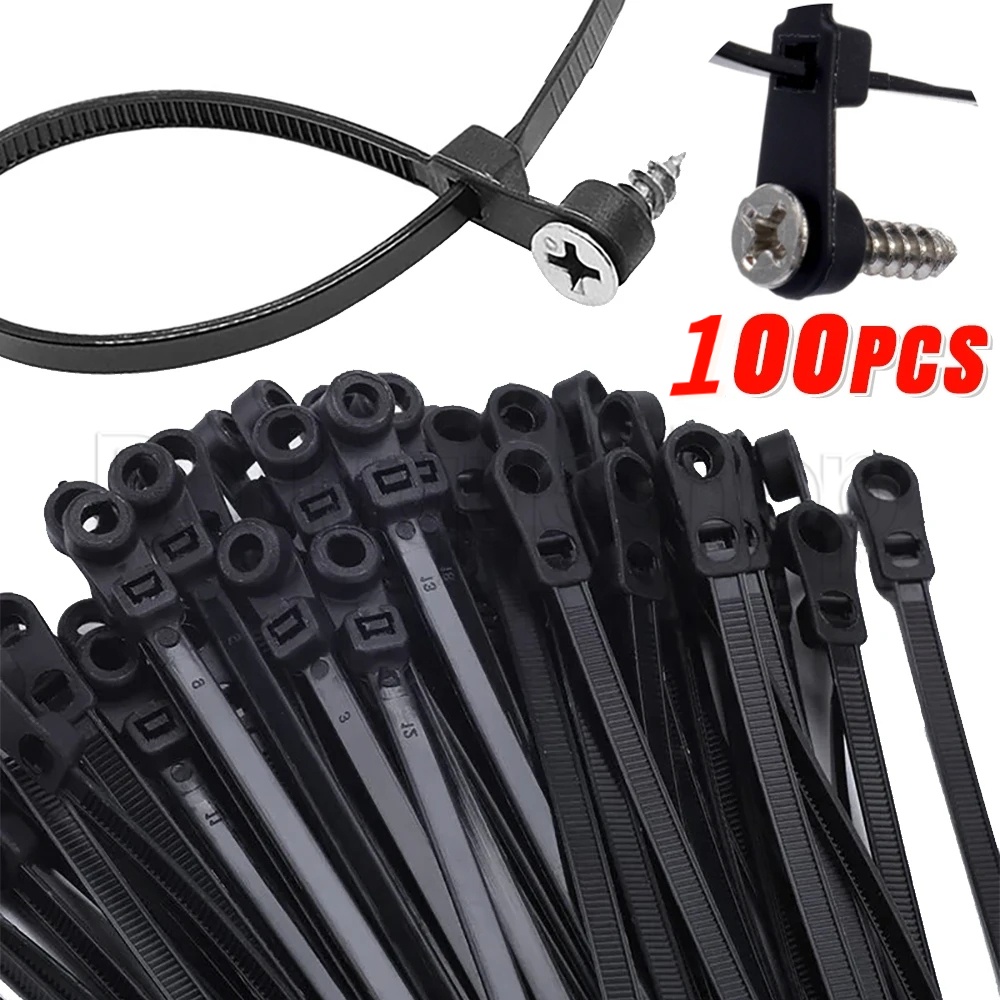 Nylon Cable Ties with Screw Hole - Self Locking Loop Wraps - For Indoor Outdoor Office Organizer ...