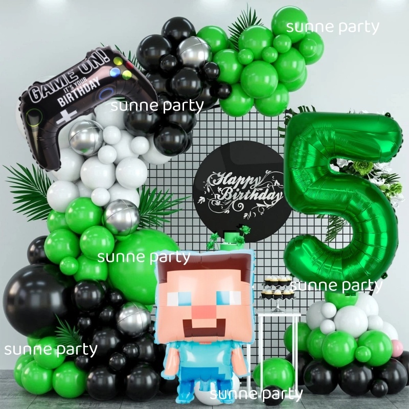 Minecraft Theme Balloon Garland 32inch Green Number Balloon 0-9th Kids ...