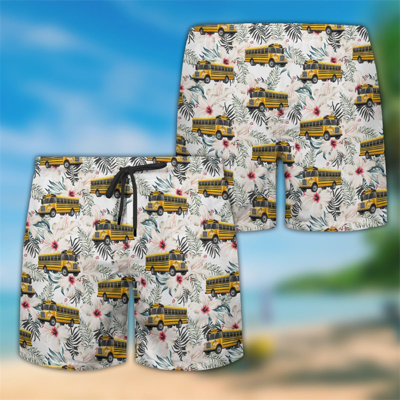 School Bus Driver Short Pants For Men Clothes Cartoon Great Job Beach ...