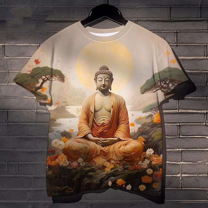 Sakyamuni Pattern T-Shirt For Men Buddha Buddhist 3D Printed Tees ...