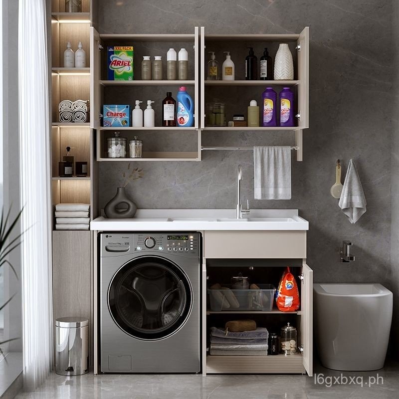 Space Aluminum Balcony Washing Machine Cabinet Combination Quartz Stone ...