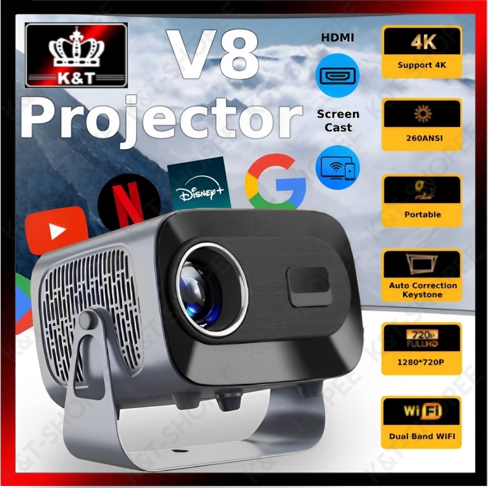 V8 Smart Projector 4K HD Mini Projector Portable A10 Projector and ...