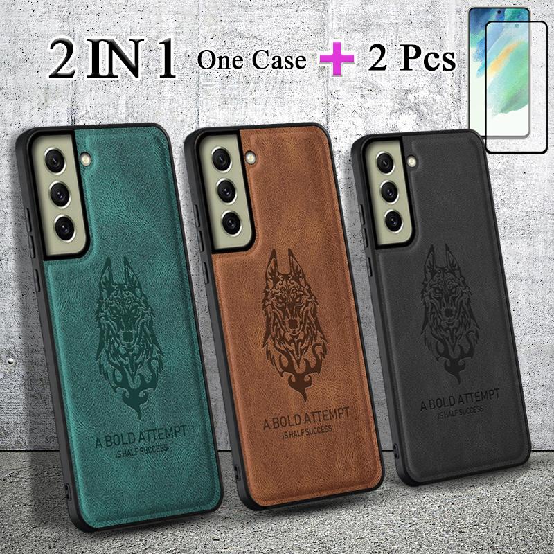 2 IN 1 For Samsung Galaxy S21 FE 5G Phone Case Atmospheric Skin Sensation Leather With Protector ...