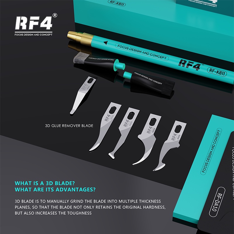 RF4 RF-KB11 3D Blade and Glue Removal Brush Tin Scraping Chip CPU IC Hard Disk Layered Knife ...
