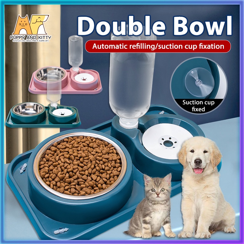 Puppy and Kitty 2 in 1 Pet Bowl Dog Cat Automatic Drinking Bowl with ...