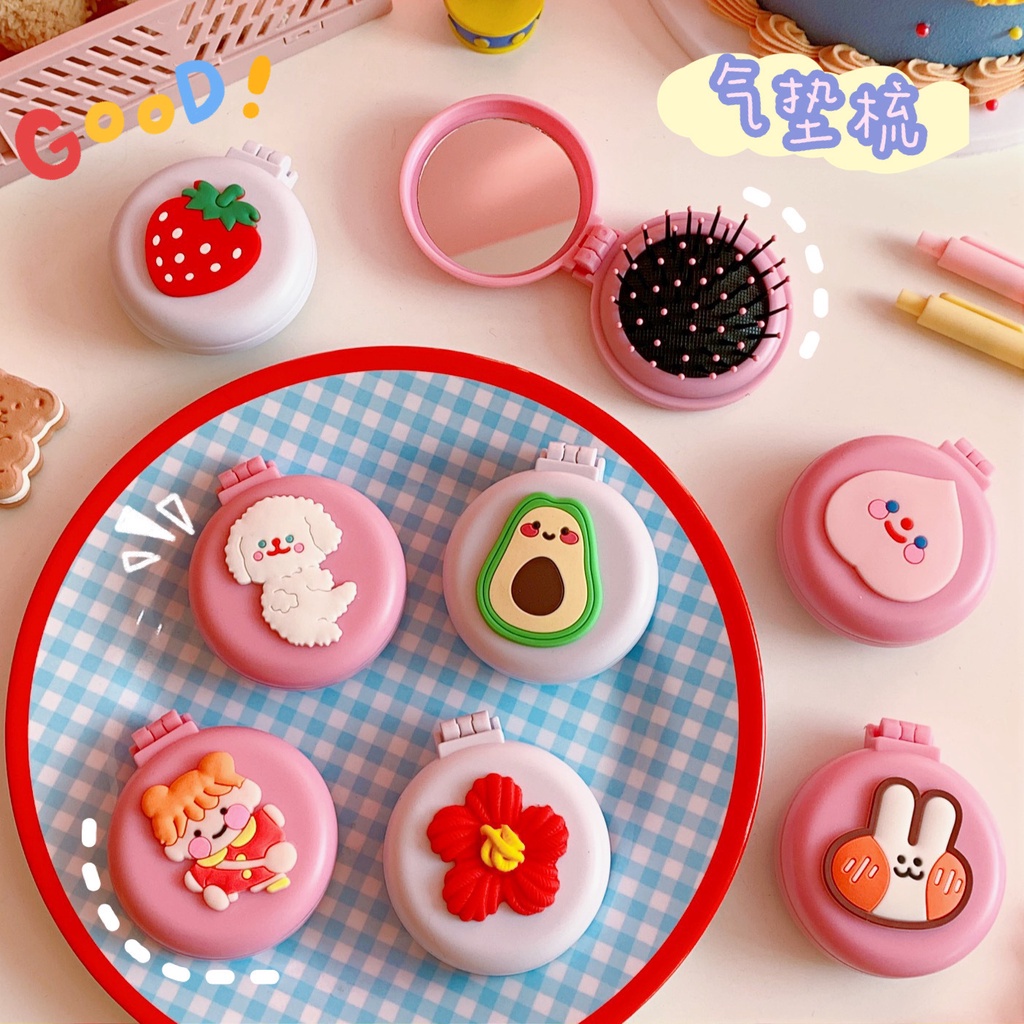 Mini Folding Cute Hair Brush with Compact Makeup Mirror,Portable Pocket ...
