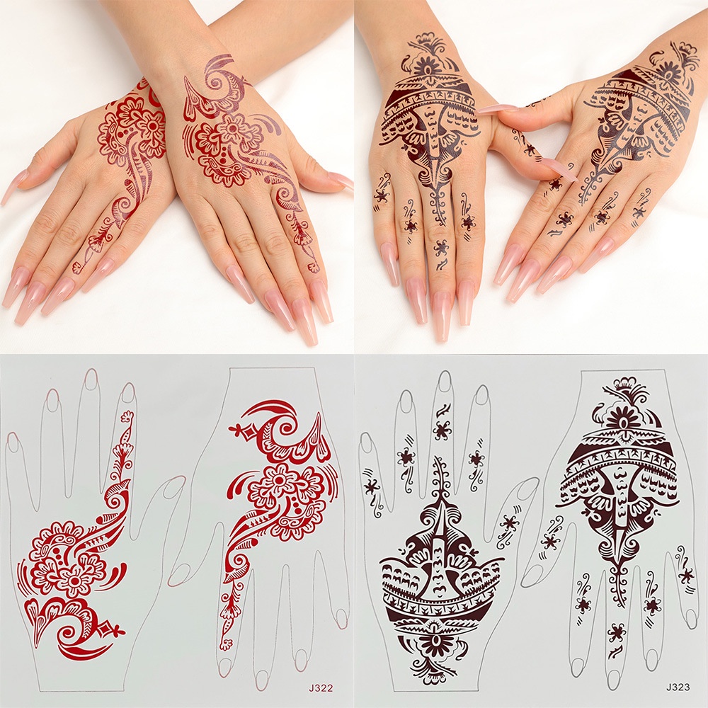 Henna Tattoo Stickers for Hand Indian Brown / Red Henna Lace Tattoo ...