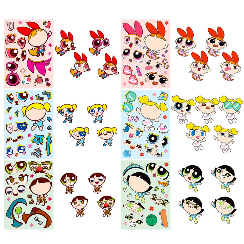 6/8sheets Cute Cartoon The Powerpuff Girls Puzzle Sticker Children's ...