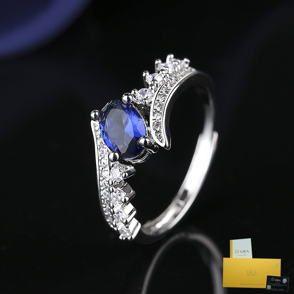 [with Gra Certificate] Elegant Sapphire Ring Simple Silver-Plated Blue ...