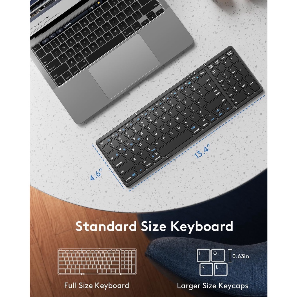 Jomaa Foldable Bluetooth Keyboard With Numeric Keypad Full Size Wireless Folding Keyboard