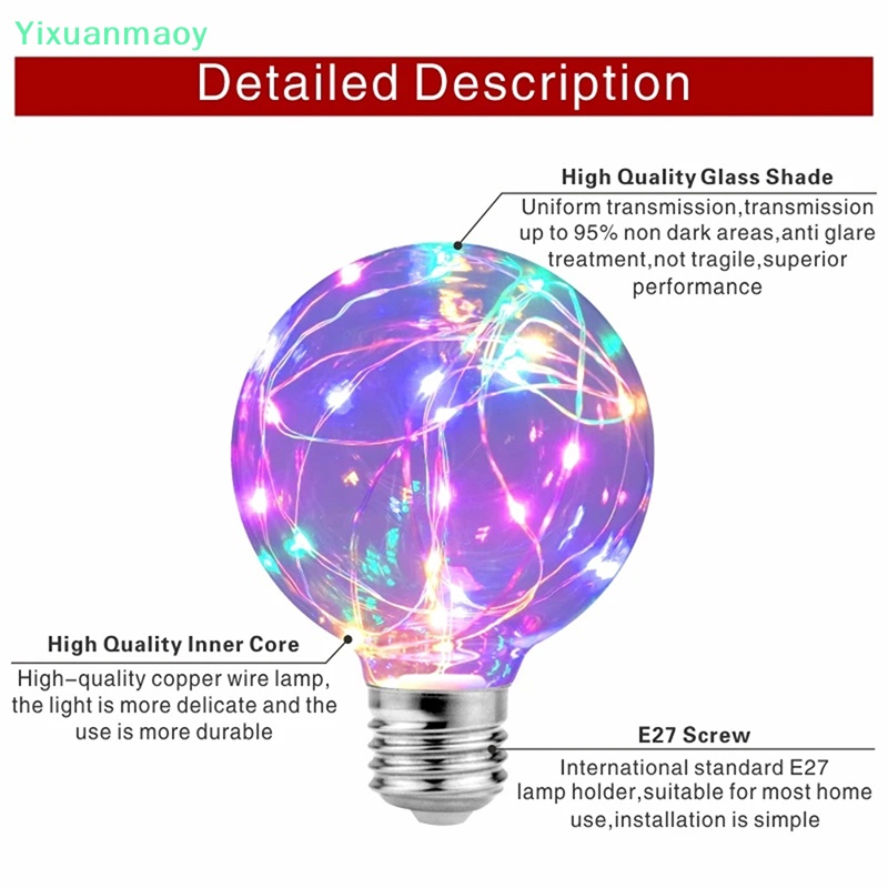LED Edison String Light Bulb E27 220V Colorful RGB Lighg Copper Wire ...