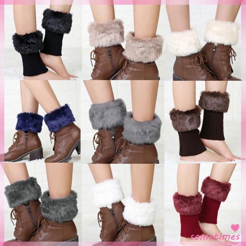 Time Women Crochet Faux Fur Trim Leg Warmers Short Furry Fuzzy Leg ...