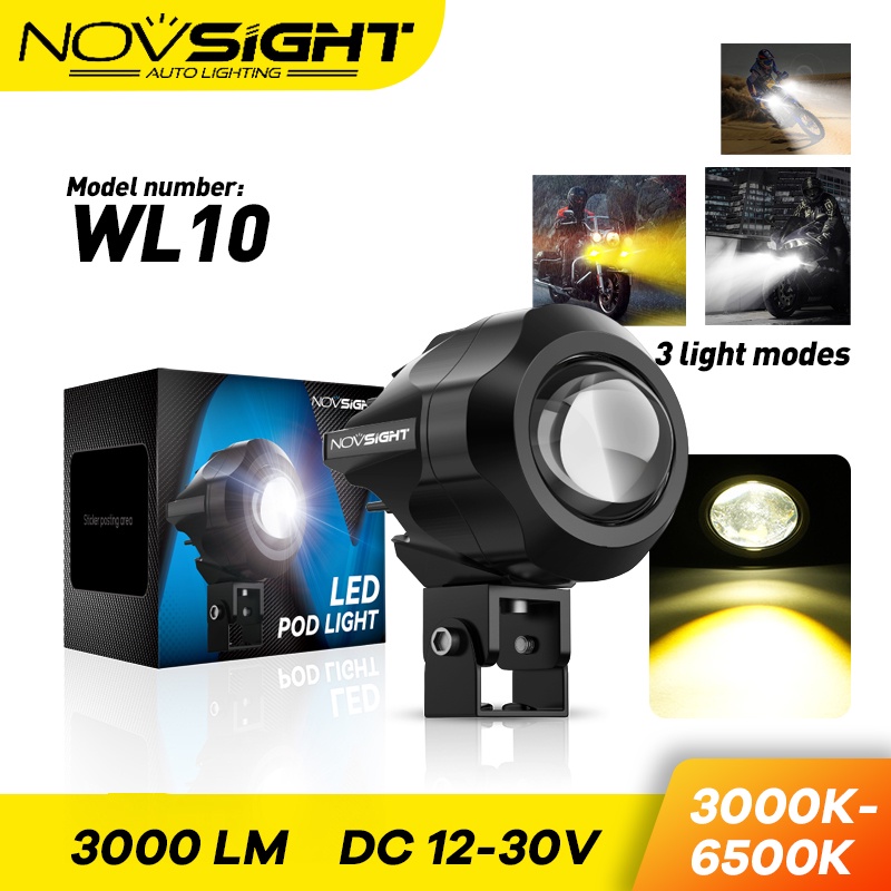1PCS Novsight WL10 Mini Driving Light 20W 3000LM White & Yellow 3-in-1 ...