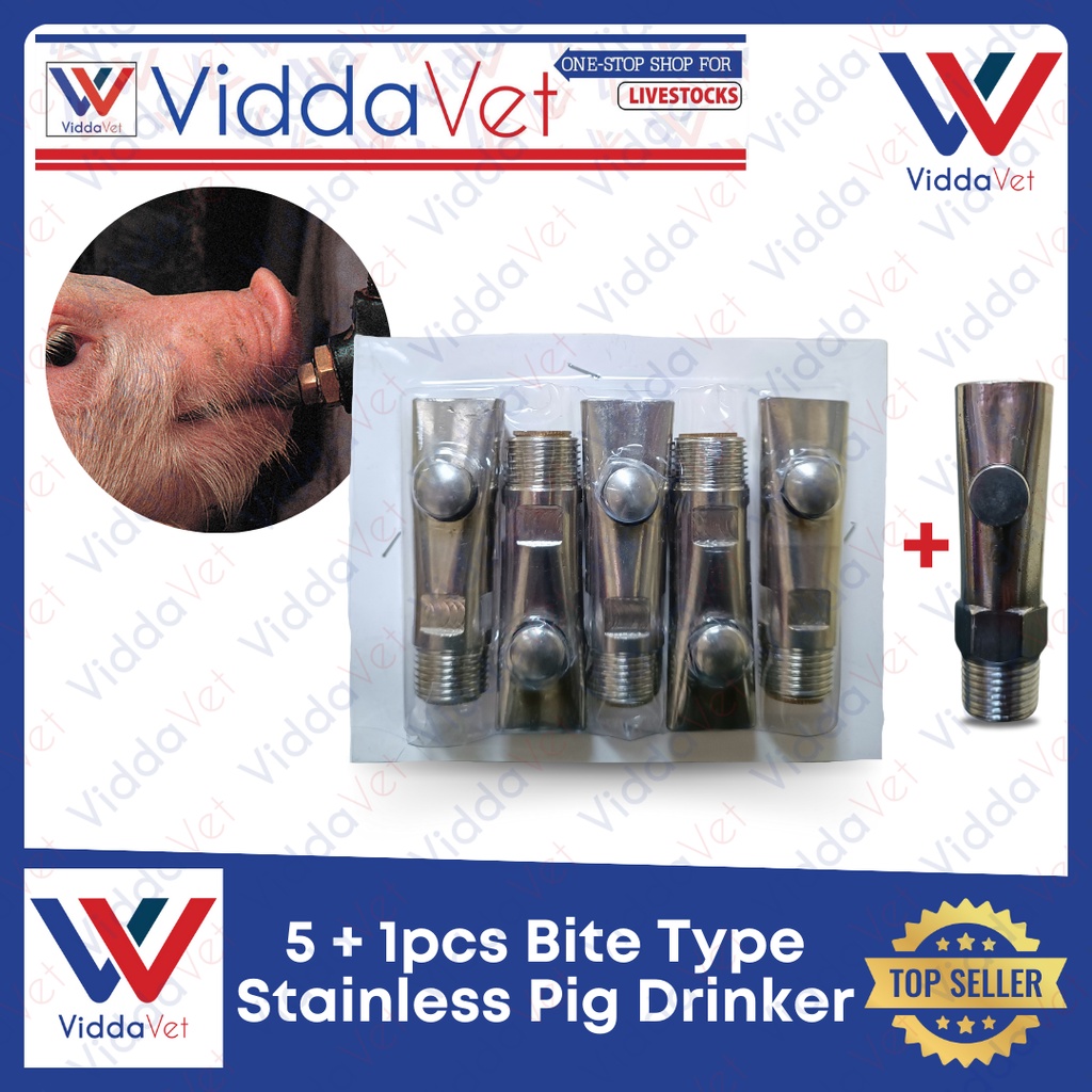 5+1 PROMO Viddavet Bite type Pig drinker Stainless Pig drinker 5+1 deal ...