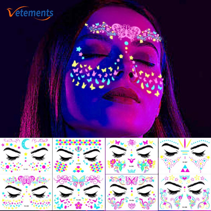 Fluorescent Butterfly Face Sticker Disposable Waterproof Temporary Face ...