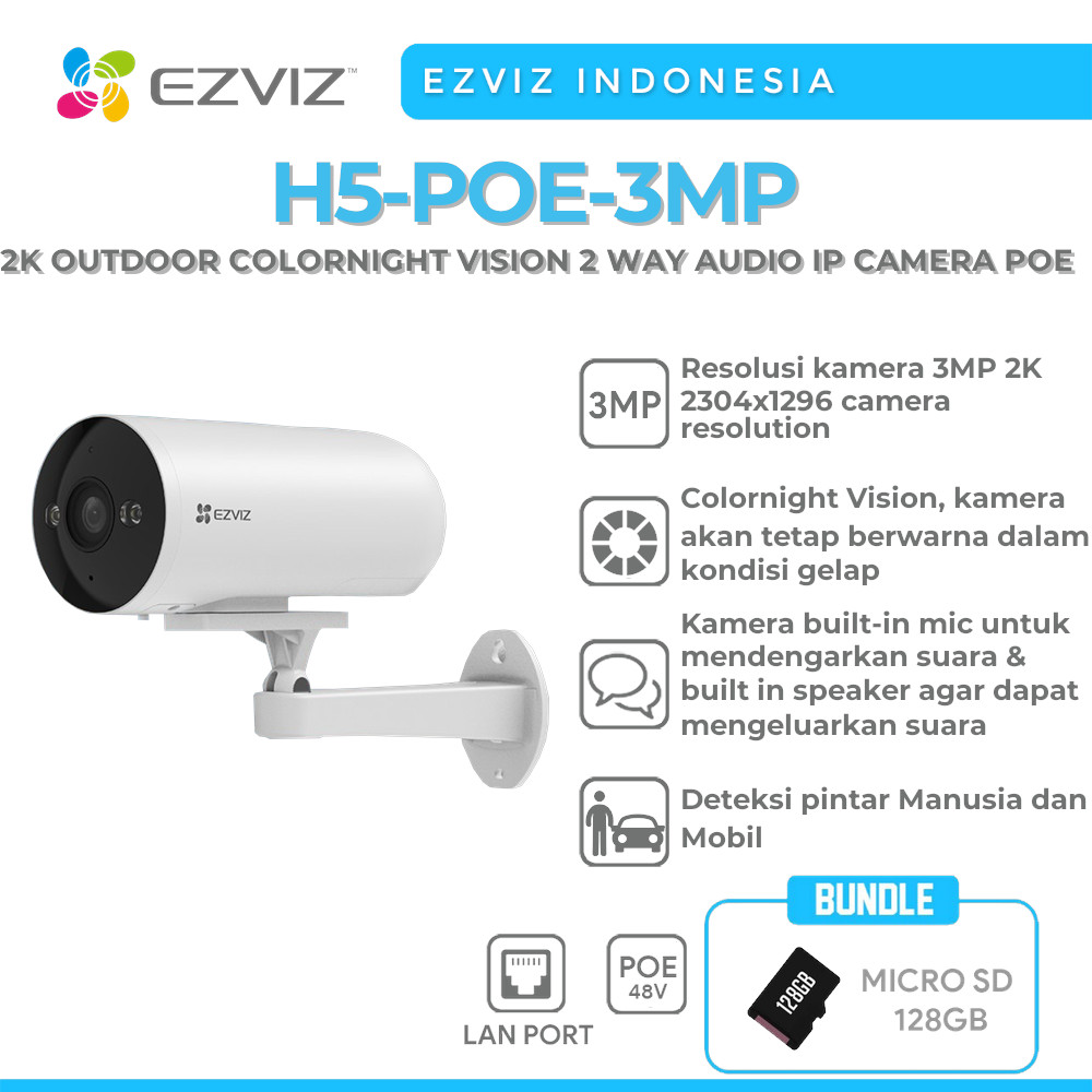Ezviz H5-POE-3MP 2K OUTDOOR COLORNIGHT VISION 2 WAY AUDIO IP CAMERA POE FREE MICRO SD 128GB ...
