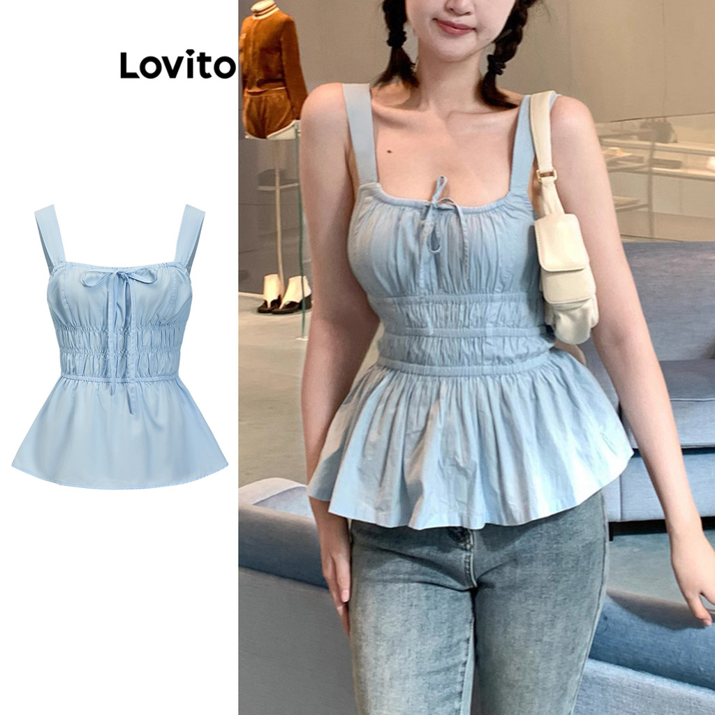 Lovito Women Cute Tank Top Plain Lace Up Tank Top LBA82071 | Shopee ...