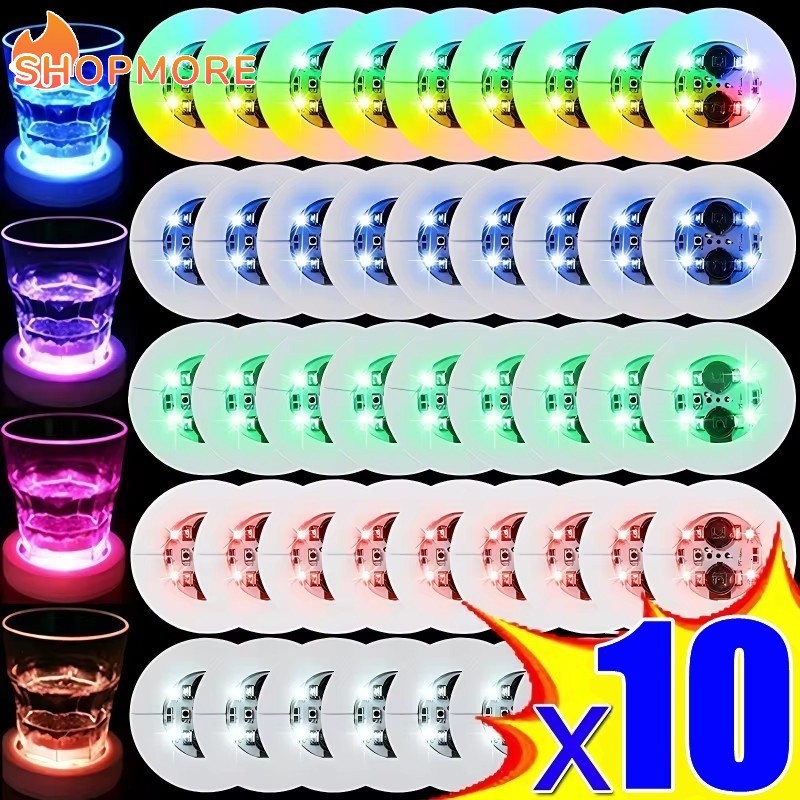 10Pcs Acrylic Crystal LED Luminous Coaster / Round Square Transparent ...