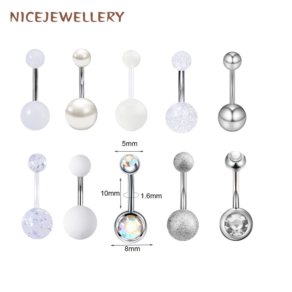 1 Set Surgical Steel Belly Button Piercings Acrylic Navel Rings 14G Stainless Steel Navel ...