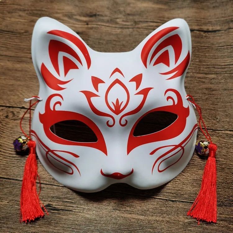 Painted Japanese style and style fox mask half face antique cat face ...