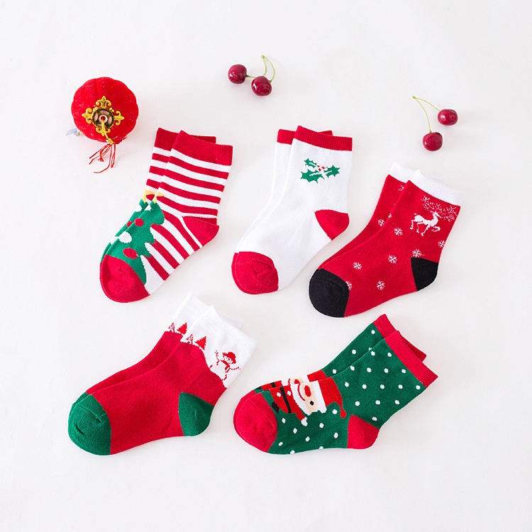 Autumn Winter Children Red White Tube Socks Christmas Tree Snowman ...