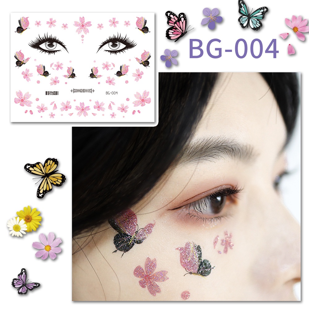 [Ready Stock] Face Tattoo Sticker Waterproof Temporary Tattoos Glitter ...