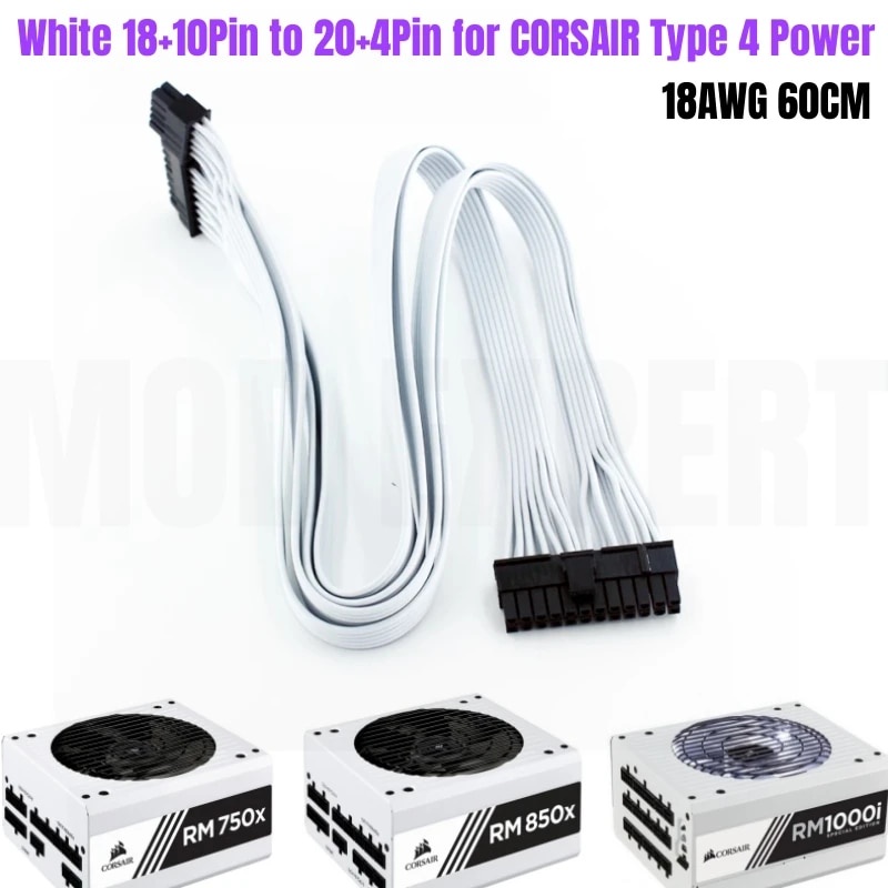 White 18+10Pin to 20+4Pin 24Pin ATX Main Power Cable for CORSAIR RM750x ...