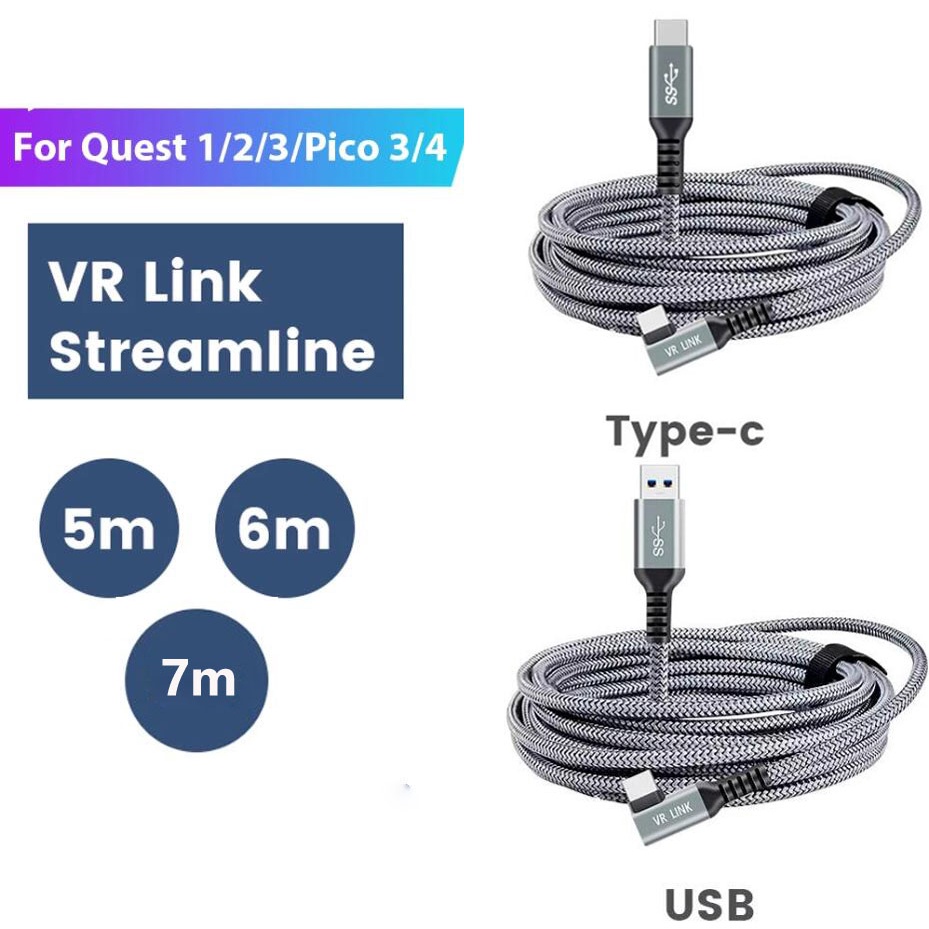 Upgrade 7M/6M For Quest 3 Charging Cable Data Line USB 3.0 Transfer ...