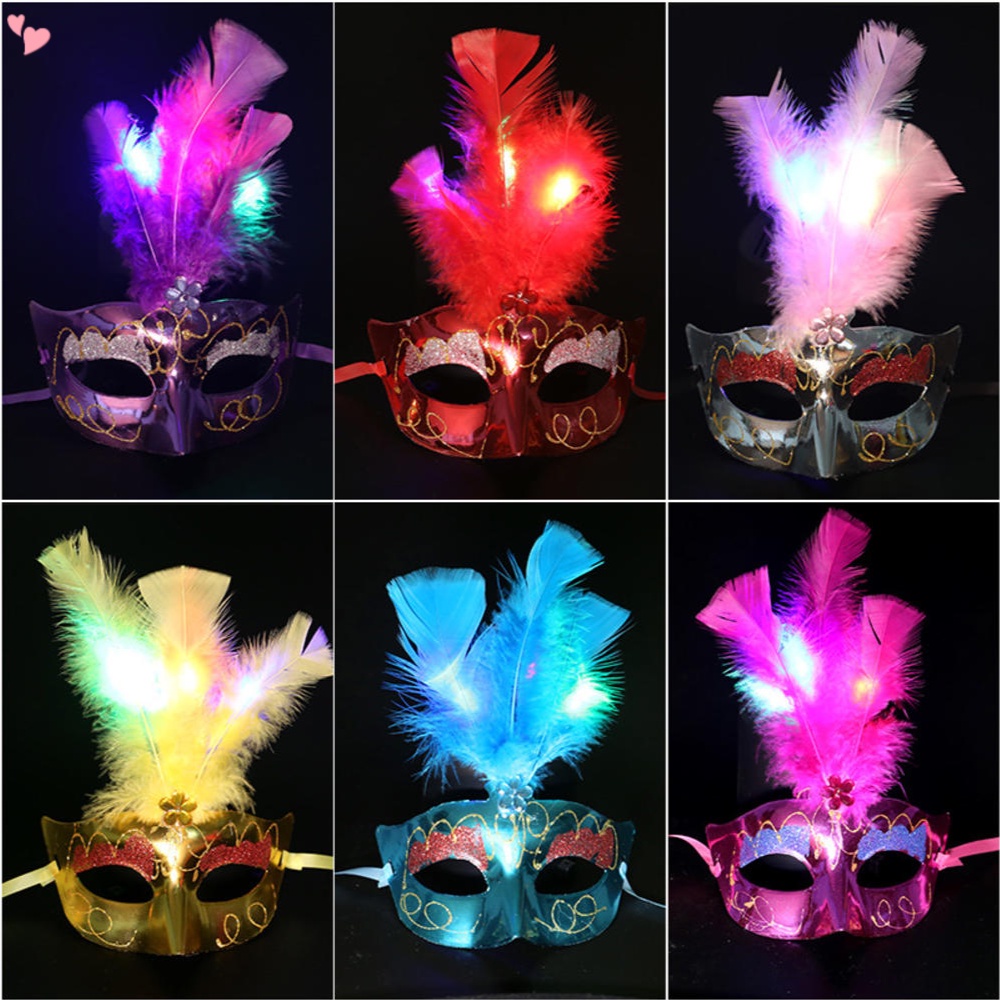 Light Blinking LED Glow Feather Butterfly Mask Venetian Mard Gras ...