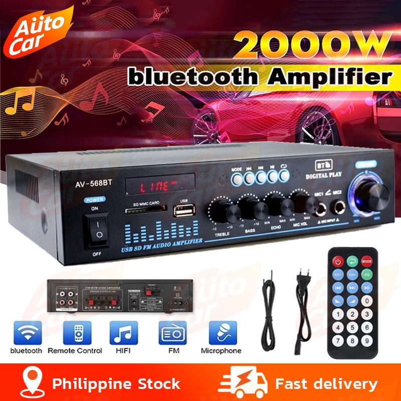 12V 220V 2000W 2-channel D-level HIFI Bluetooth 5.0 power amplifier car/MP3 player with luminous ...