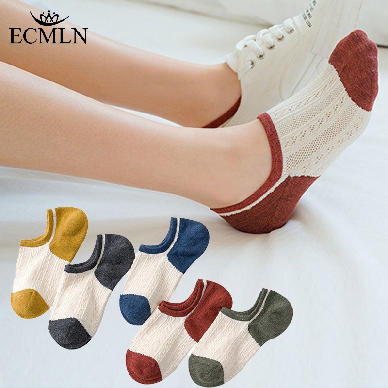 ECMLN Women Retro Style Candy Color Cotton Socks Casual Breathable Mesh ...