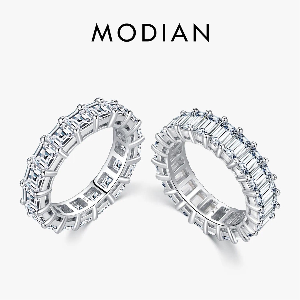 MODIAN Solid 925 Sterling Silver Exquisite Luxury Emerald Cut High ...