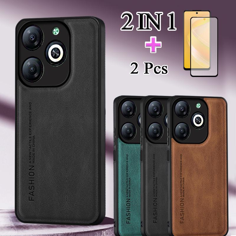 2 In 1 For Tecno Spark Go 2024 Bg6 Case Full Protection Leather With Ceramic Film Protector