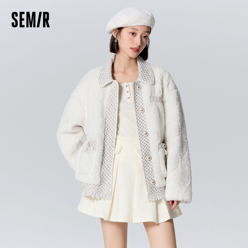 Semir Coat Women Lapel Spliced Plush Fur Edge Temperament Winter 2023 ...