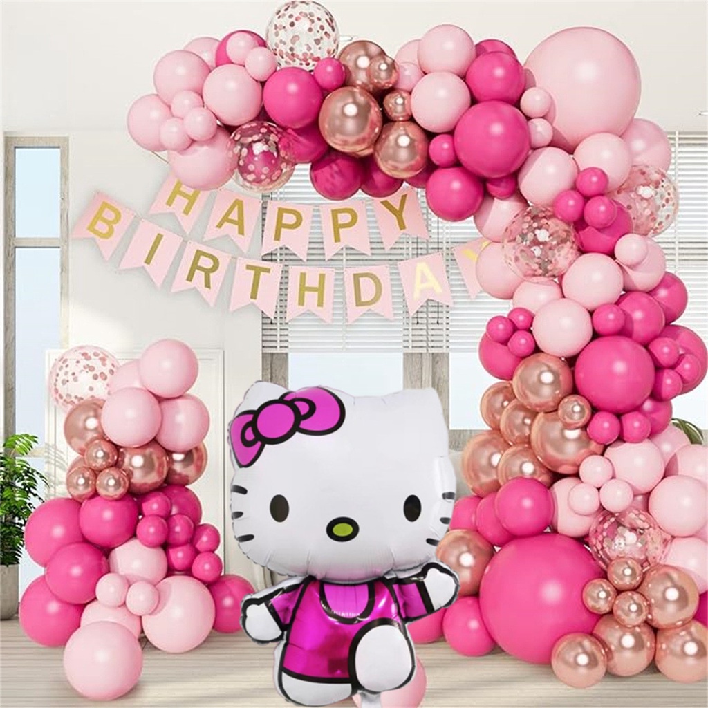Hello Kitty Theme Set Metallic Balloon Confetti Pink Number Baby Shower ...