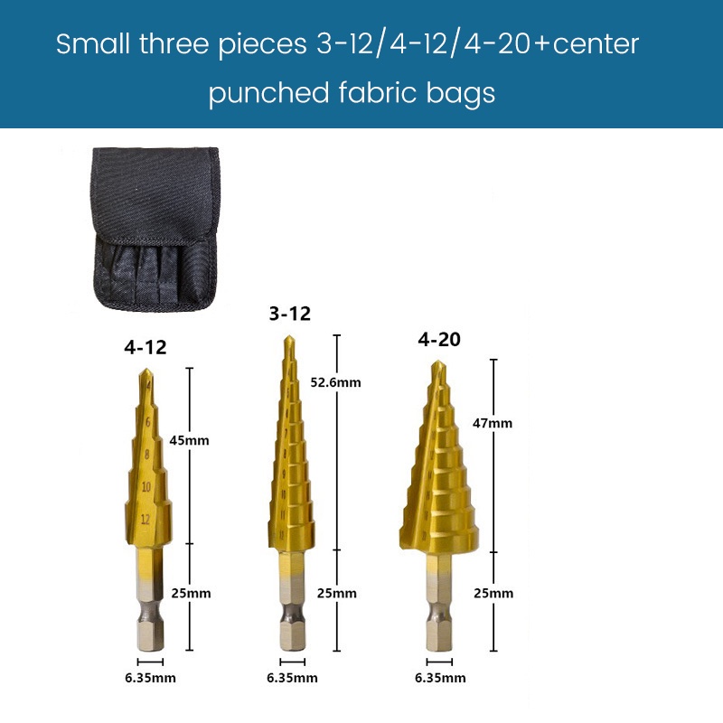 3 Piece Set 3-12mm 4-12mm 4-20mm HSS Straight Fluted Step Drill Bit Set ...