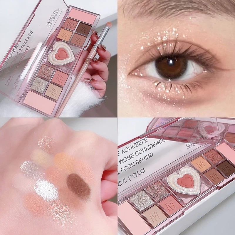 12 Color Love Heart Pink Eyeshadow Palette Natural Cool Tone Low ...