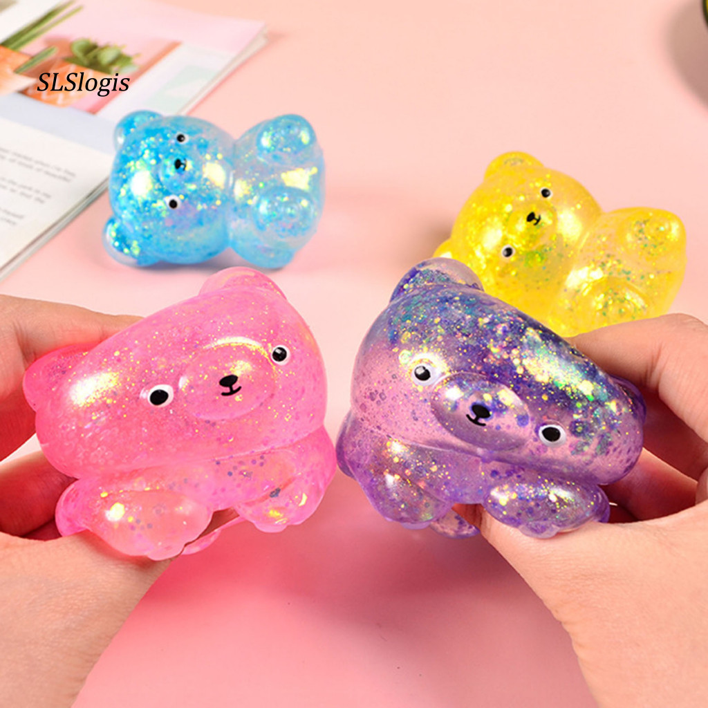 SLS_ Squeeze Bear Toy Travel-friendly Squeeze Toy Sparkly Sequin Bear ...