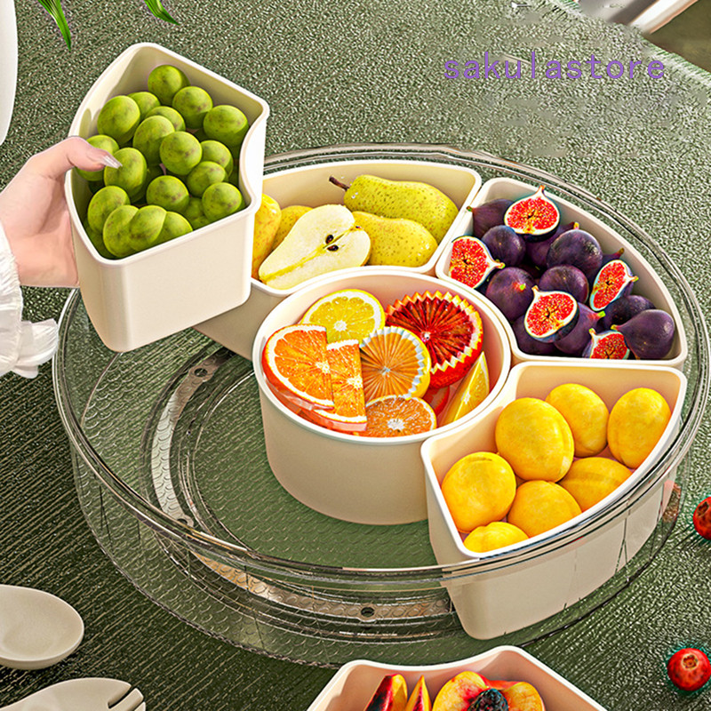 SKL 9 Divided Rotating Serving Tray with Lid and Handle Portable ...