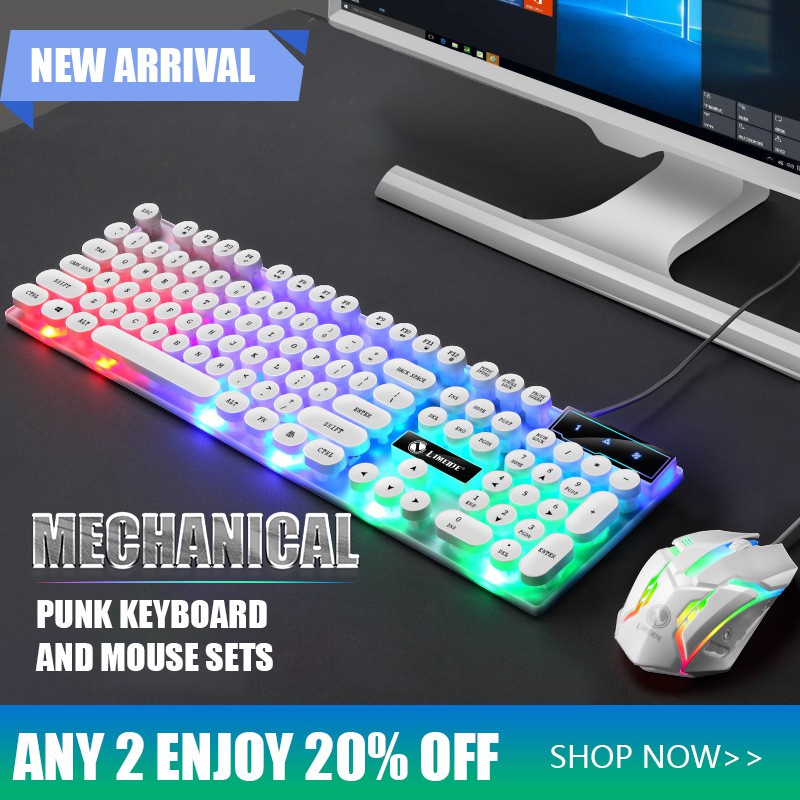 Retro Backlit Game Keyboard GTX300 Punk USB Mouse Set Bra and Wired ...