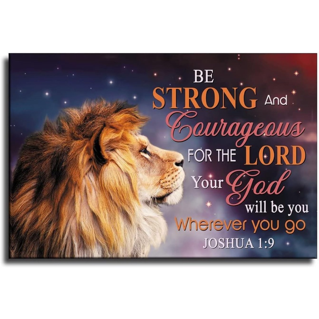 Be Strong and Courageous Wall Art Lion Religious Scripture Decor ...