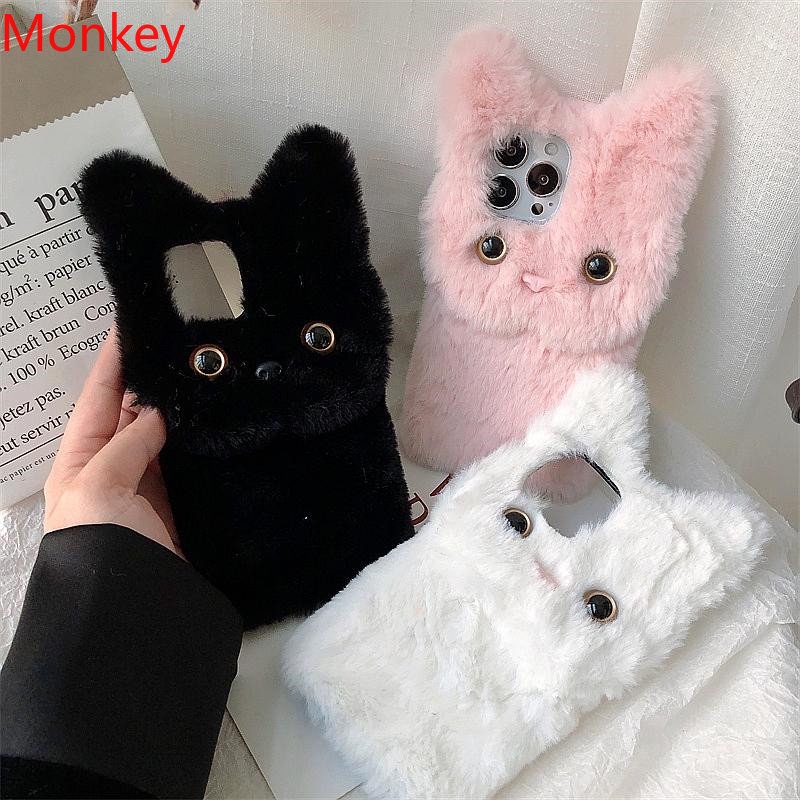 3D Cute Plush Cat Phone Cases iphone 13 pro For iPhone 14 Plus 15 Pro ...