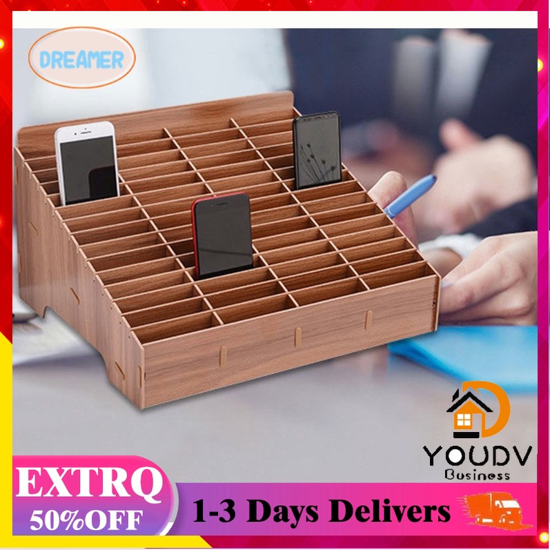 14/30 Grid Wooden Mobile Phone Storage Box Desktop Organizer For Office ...