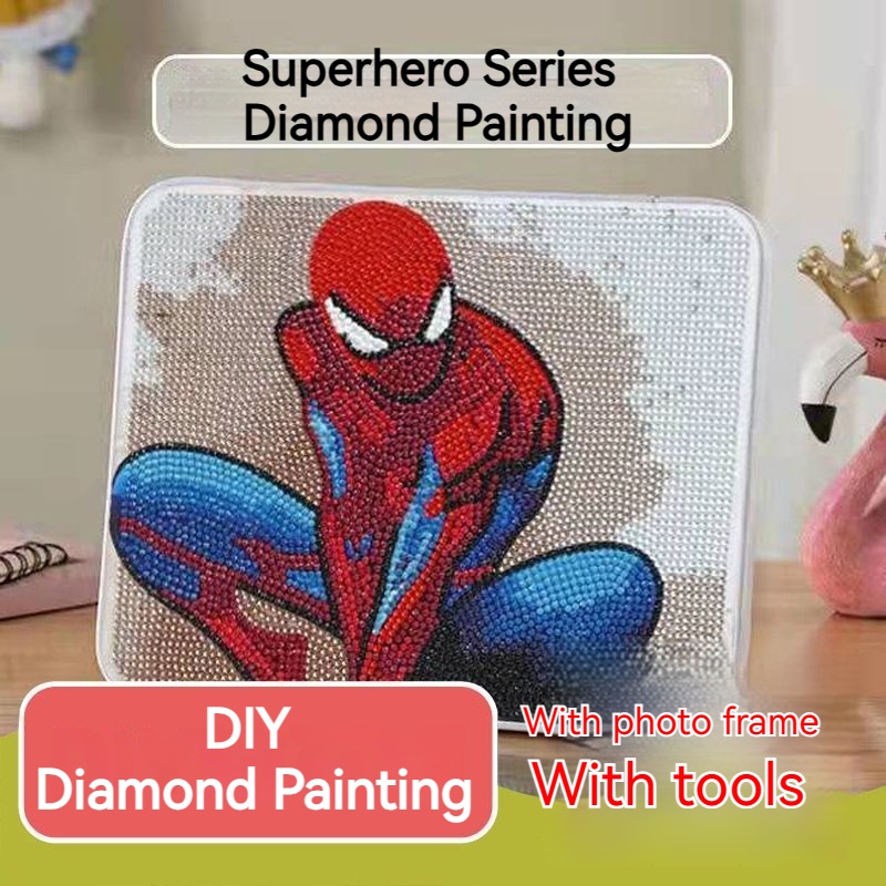 Cartoon Superman, Spider-Man, Iron Man, diamond drawing with frame DIY ...