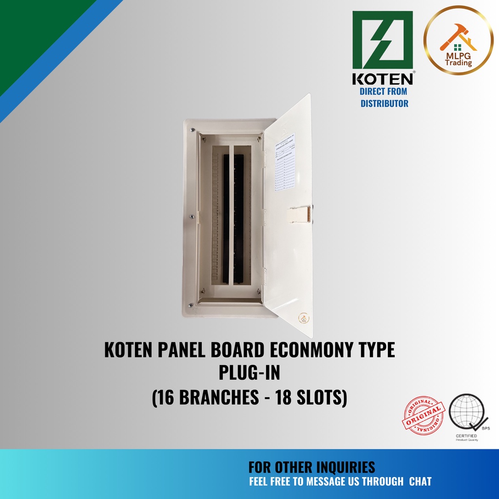 KOTEN Panel Board ECONOMY TYPE for PLUG-IN (2 Pole) (2, 4, 6, 8, 10, 12 ...