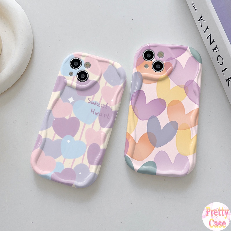 Soft Casing Cream Wavy Curved Edge Motif Sweet Colorful Love Heart ...