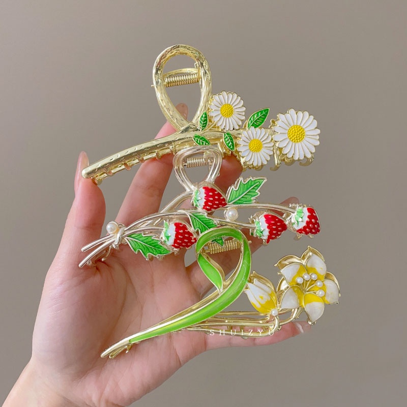 Metal Flower Hair Claw High-end Beautiful Strawberry Lily Tulip Rose ...
