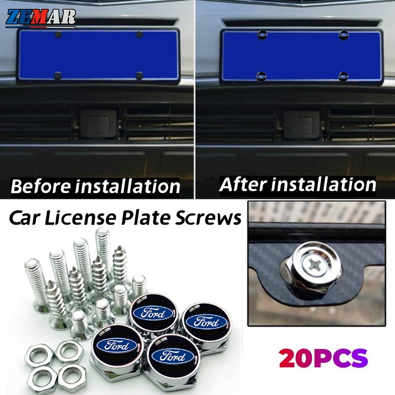4Pcs Ford Car Logo Styling Metal Car License Plate Frame Bolts Screws ...