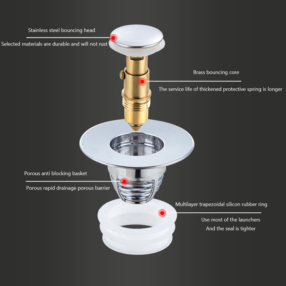 Pop-Up Bounce Core Wash Basin Drain Filter Push-type Bathtub Plug ...