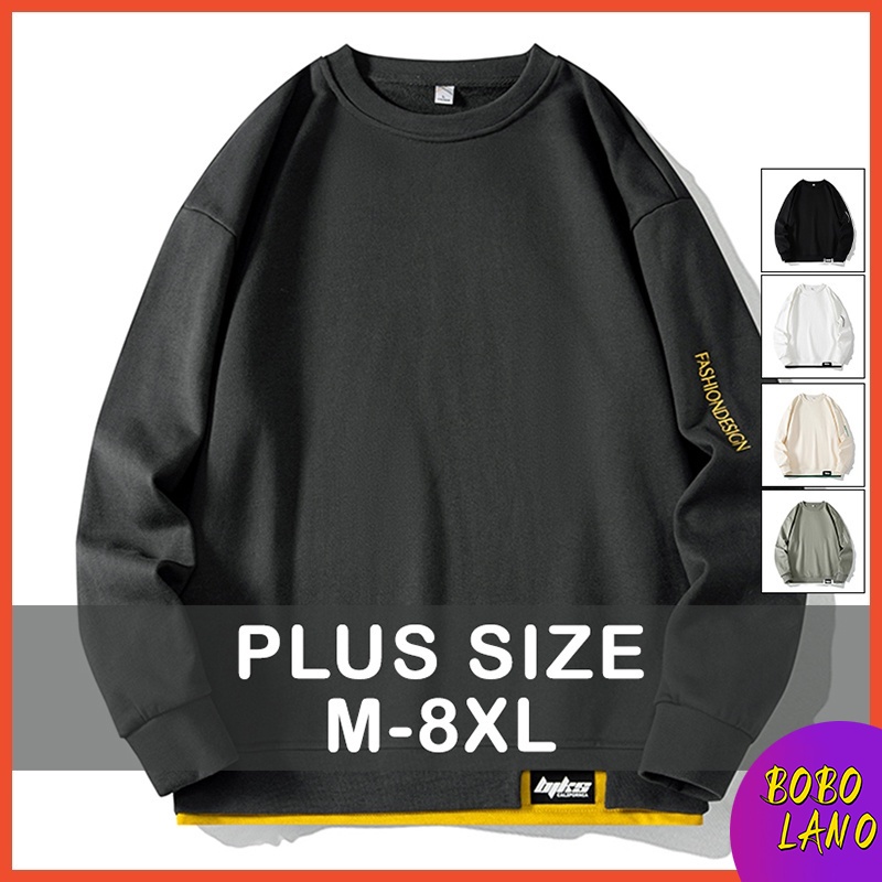 [M-8XL] Sweatshirt Plus Size Men Women Oversized Korean Style Round Neck Long Sleeve Embroidery ...